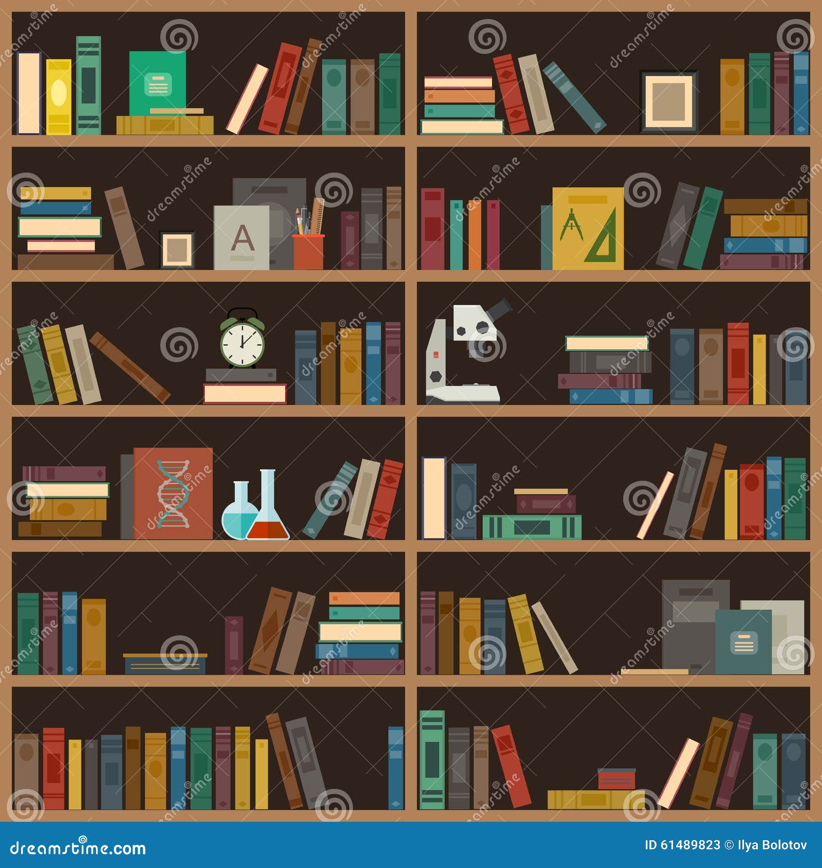 Home Library Flat Illustration. Stock Vector - Illustration of novel ...