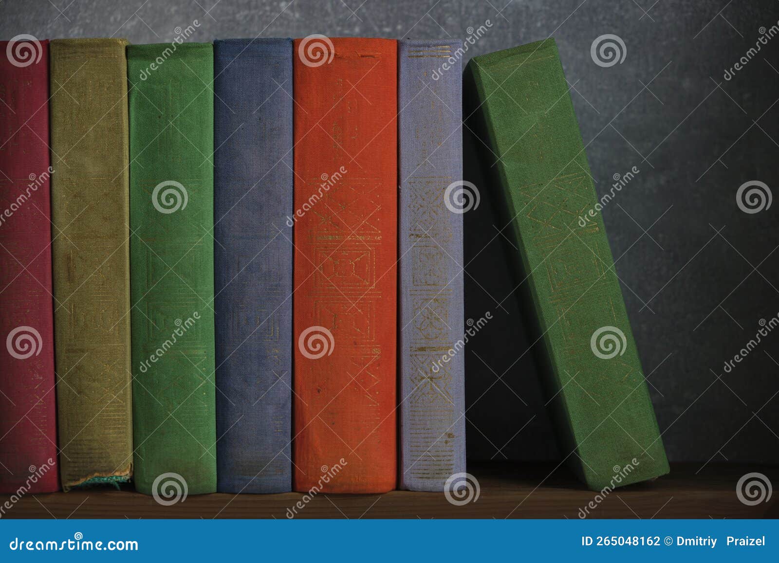 Home Library of Old Battered Retro Books with Colored Spines. Stock ...