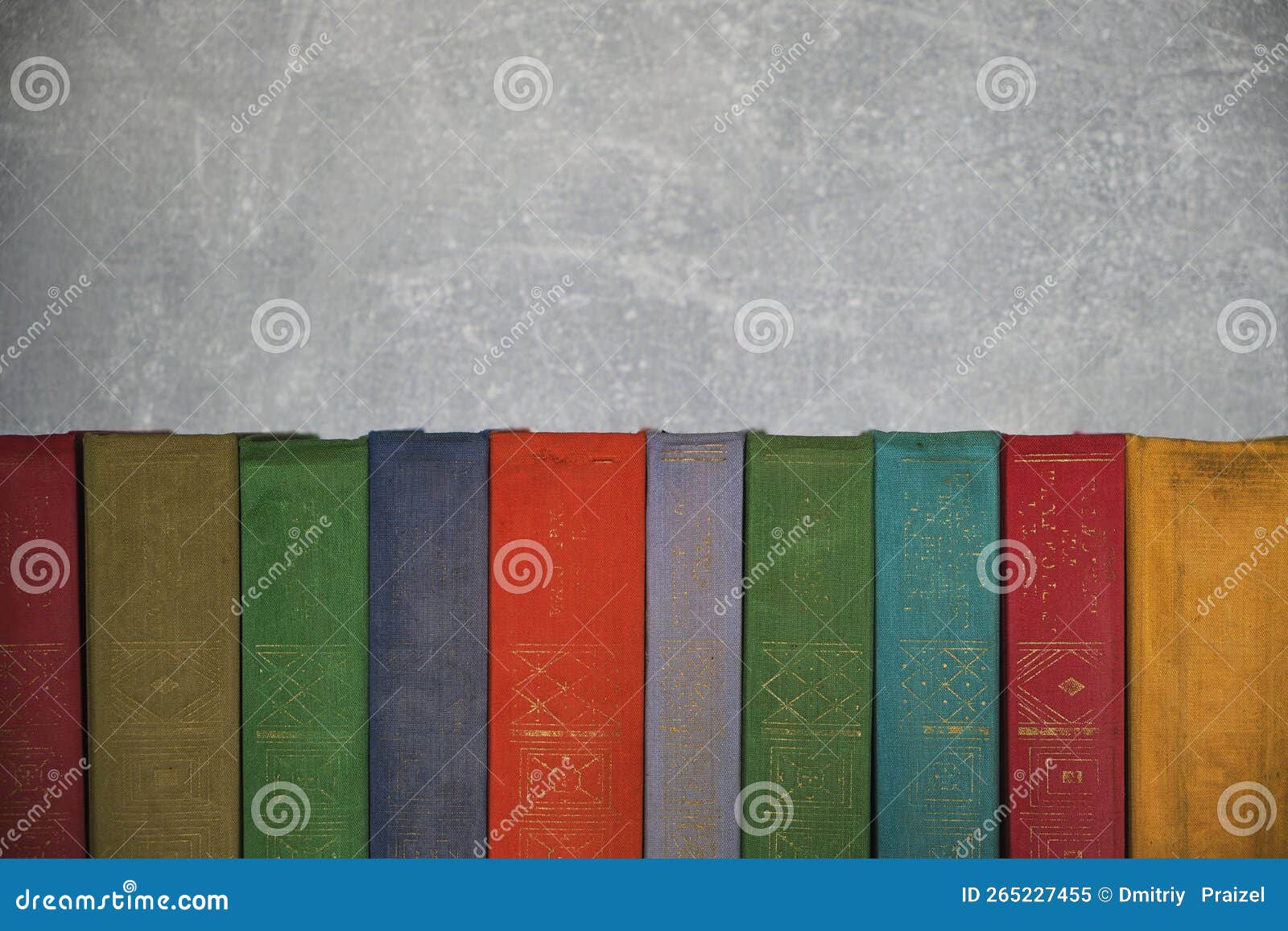 Home Library of Old Battered Retro Books with Colored Spines. Stock ...
