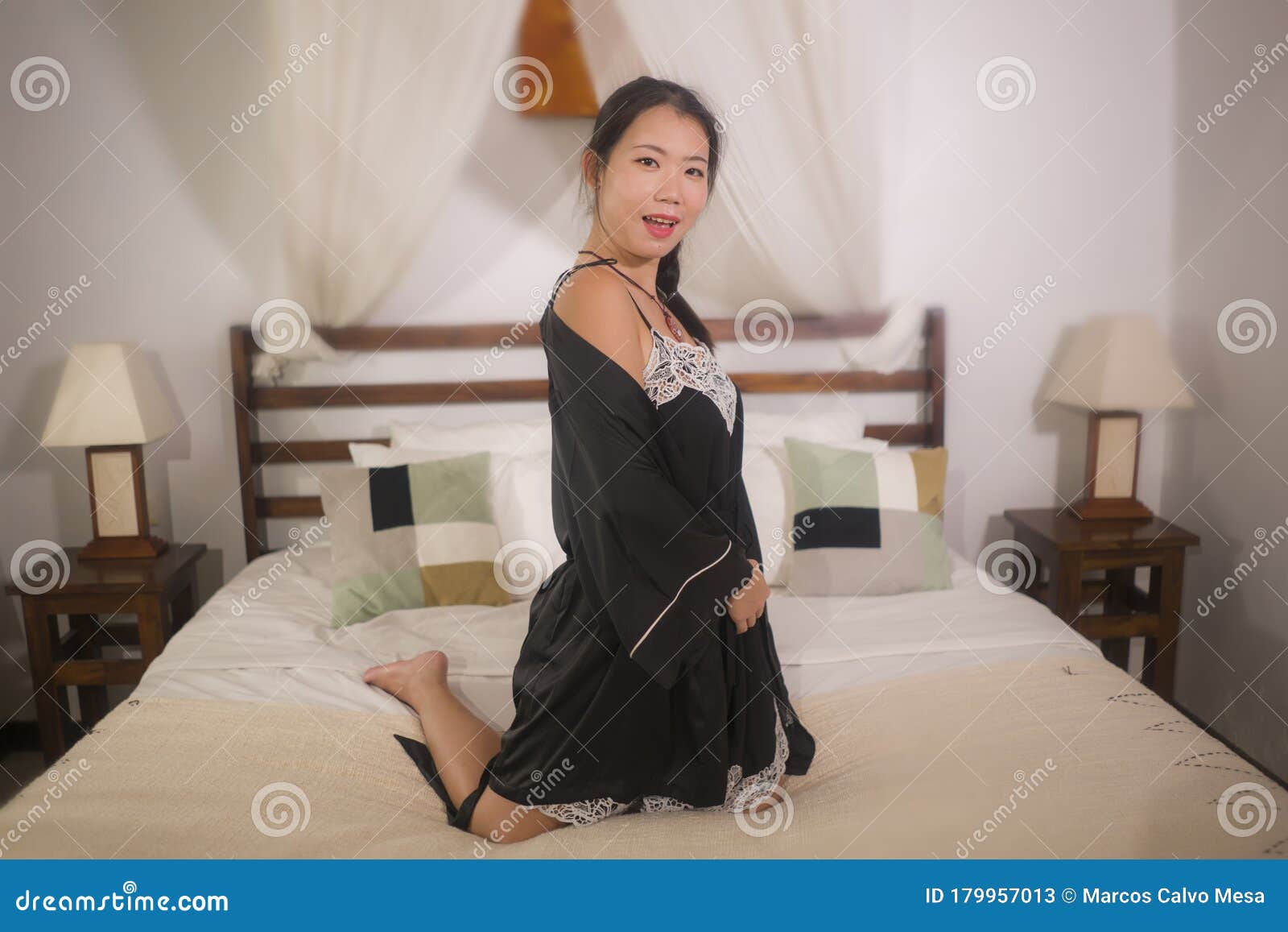 Home Lifestyle Portrait Of Young Attractive And Happy Asian Korean