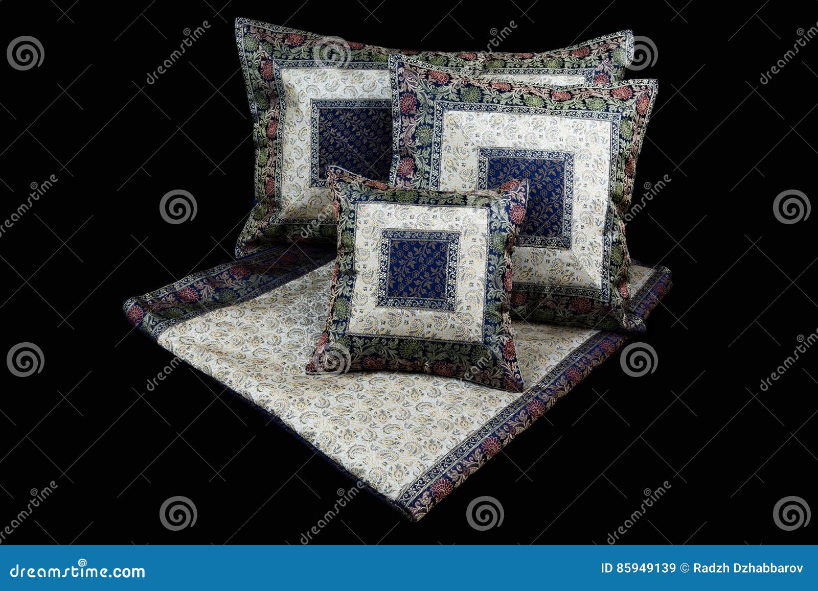 Home Linens and Pillows on a Black Background Stock Image - Image of ...