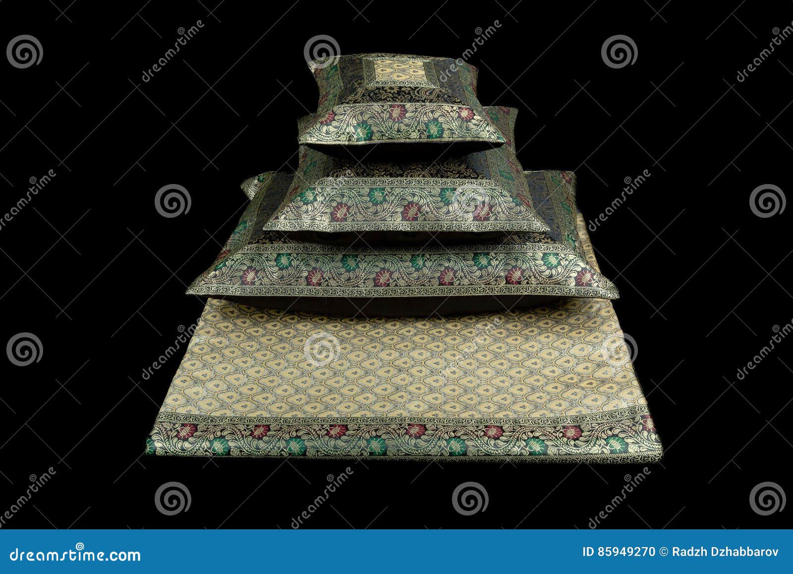 Home Linens and Pillows on a Black Background Stock Photo - Image of ...