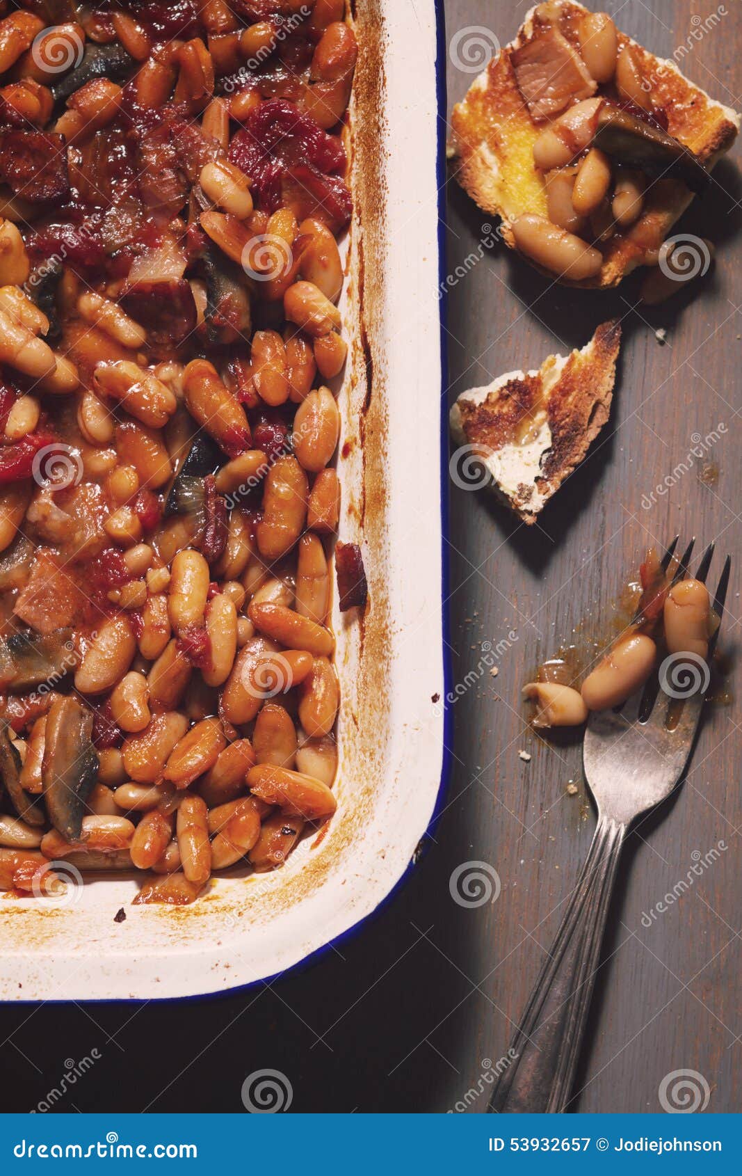 Home Made Baked Beans in Rustic Baking Dish Stock Image - Image of ...