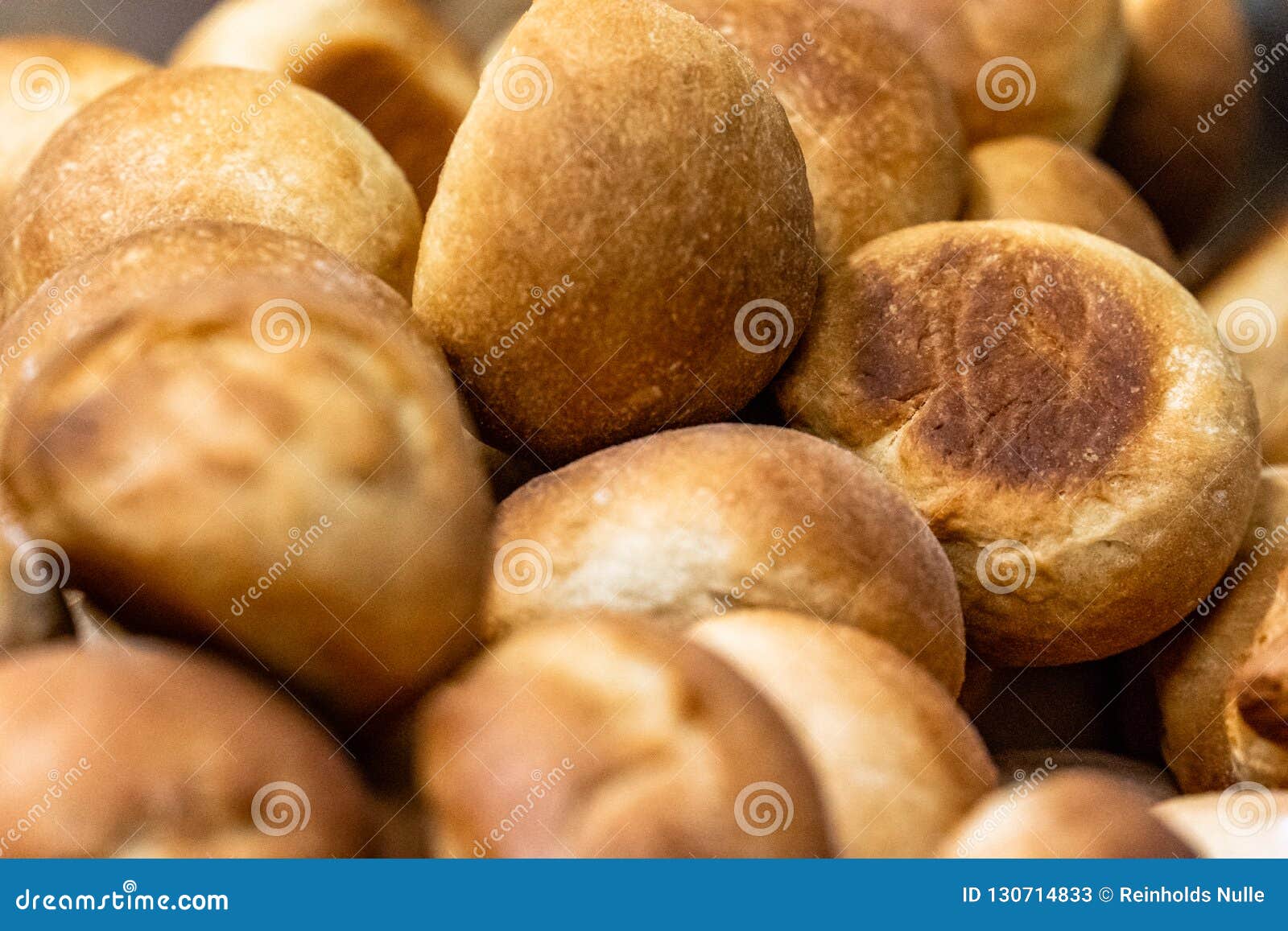 Home Made Bread Buns in Round Shape with Crunchy Brown Crust Stock ...