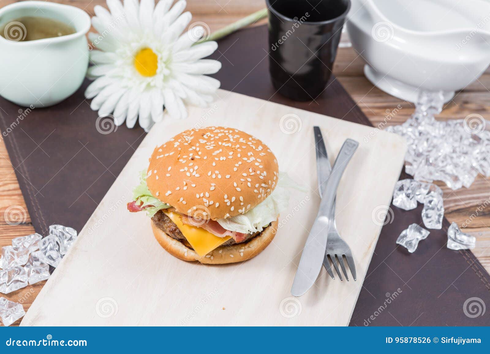 Home made cheeseburger stock photo. Image of table, menu - 95878526