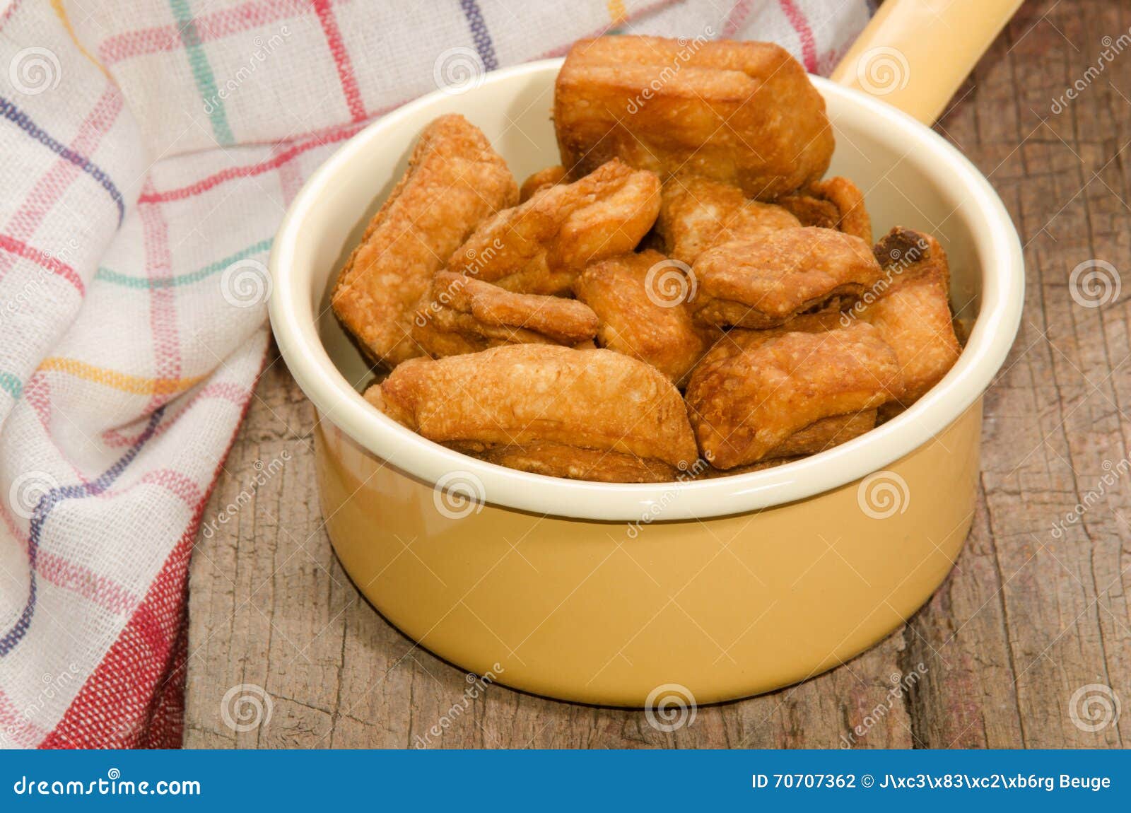 Home Made Crackling in an Enamel Pot Stock Photo - Image of brown ...