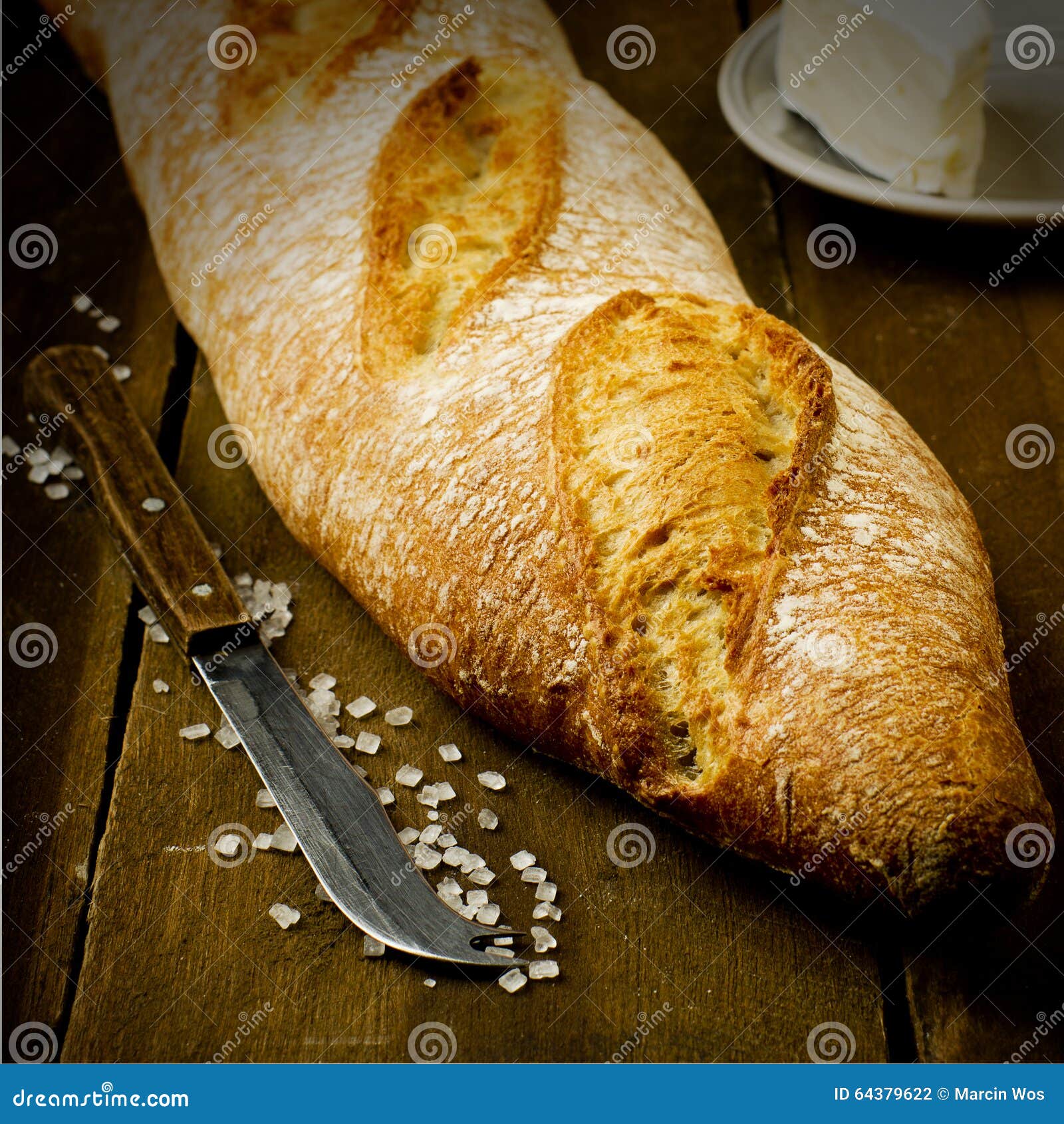 Home Made Fresh Baguette, a Plate with Cheese. Stock Photo - Image of ...