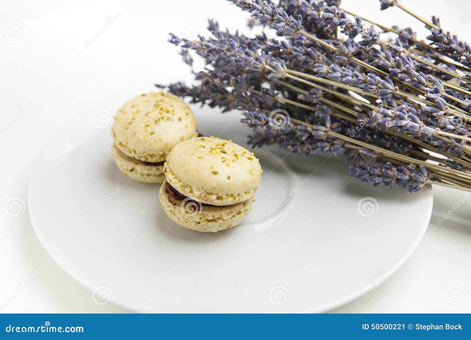 Home-made Macaroons on a White Plate with Lavender Stock Image - Image ...