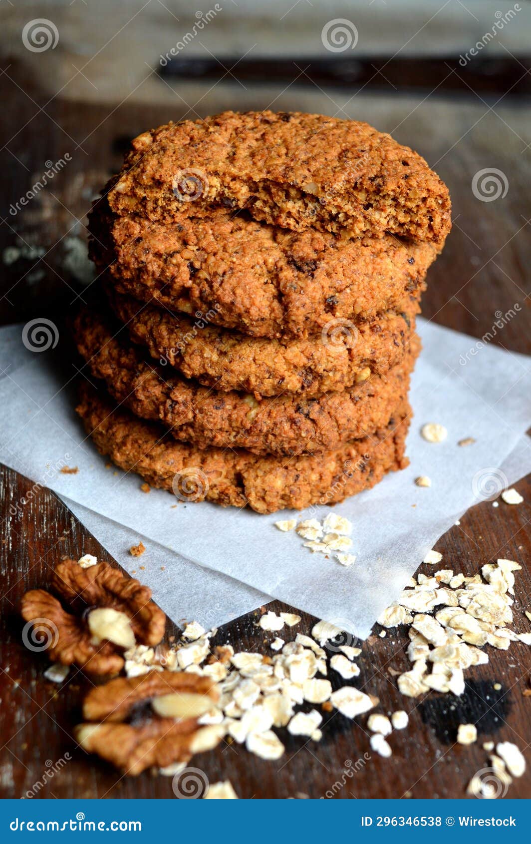 Home Made Oat Cookies, Piled High in a Stack and Displayed on Baking ...
