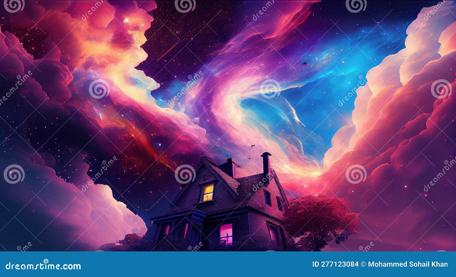 Home Made Out of Nebula Clouds and Colours in the Sky of Landscape ...