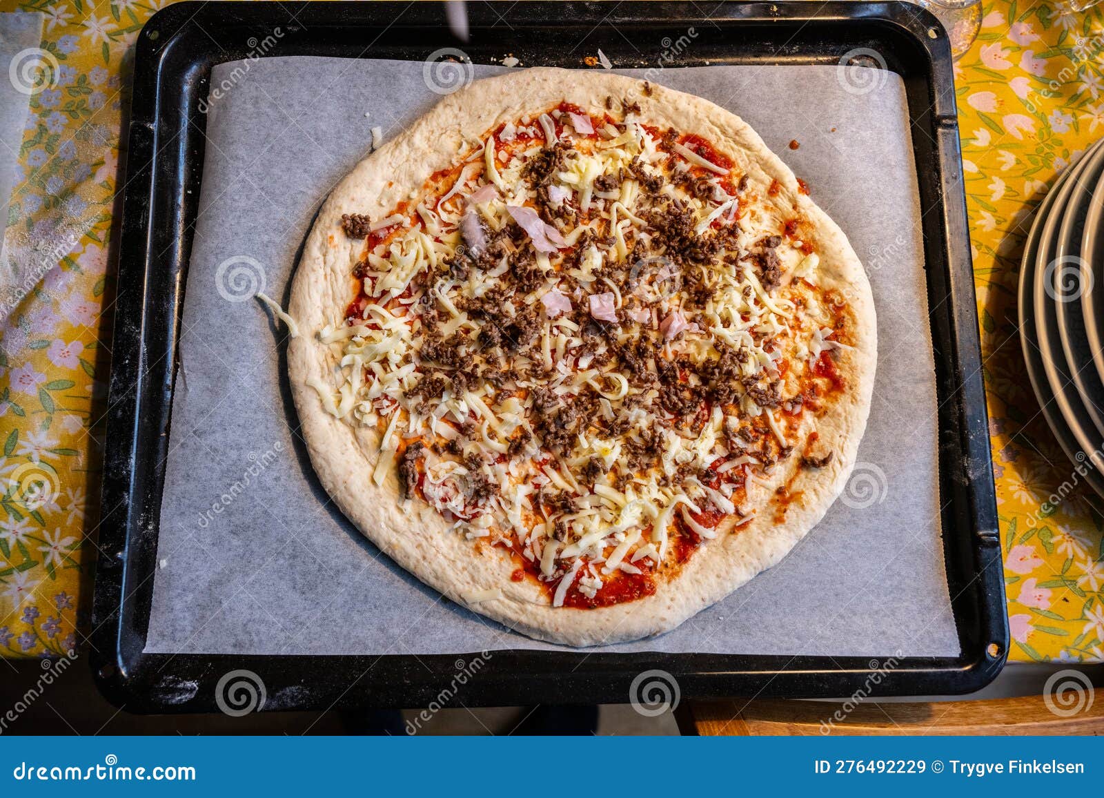 Home Made Pizza Ready for the Oven.. Stock Image - Image of sauce ...