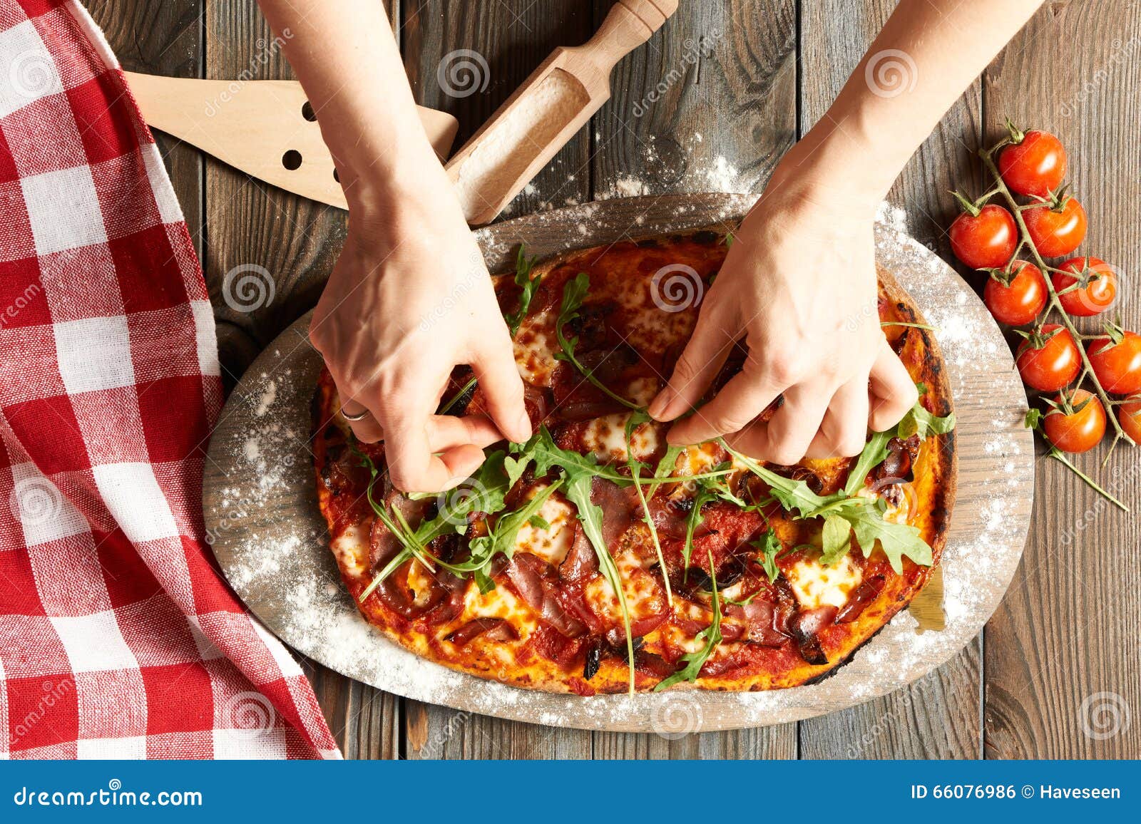 Home Made Pizza on Wooden Table Stock Photo - Image of arugula, pizza ...
