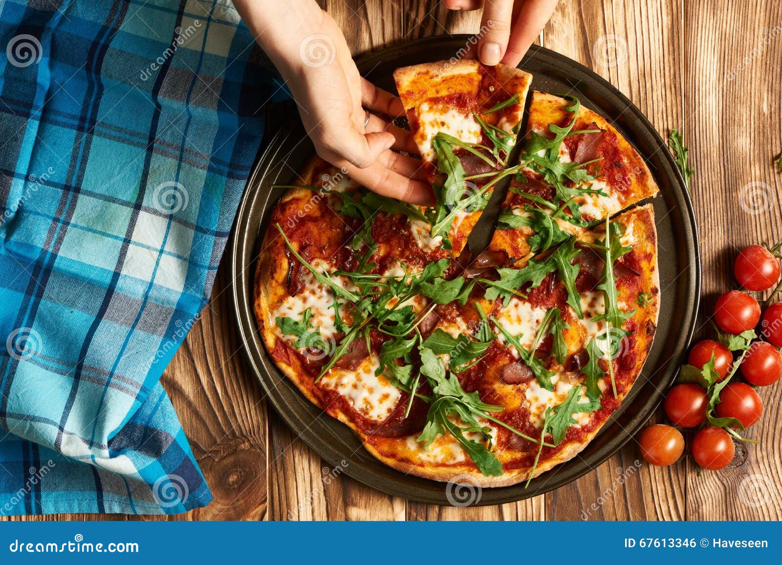 Home Made Pizza on Wooden Table Stock Photo - Image of homemade, dinner ...
