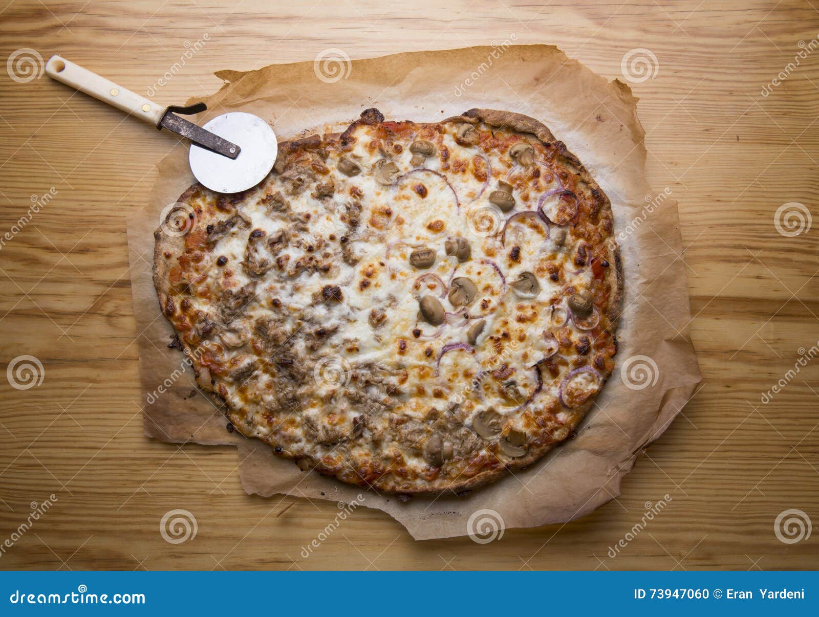 Home Made Pizza on a Wooden Table Stock Photo - Image of homemade ...