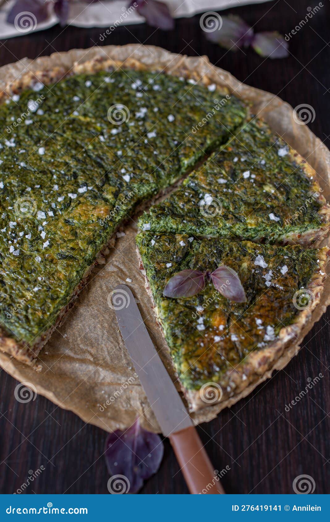 Home Made Quiche with Wild Garlic on a Table Stock Image - Image of ...