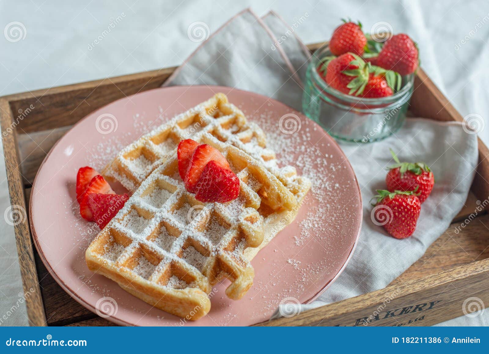 Home Made Sweet Belgian Waffles with Strawberries Stock Photo - Image ...