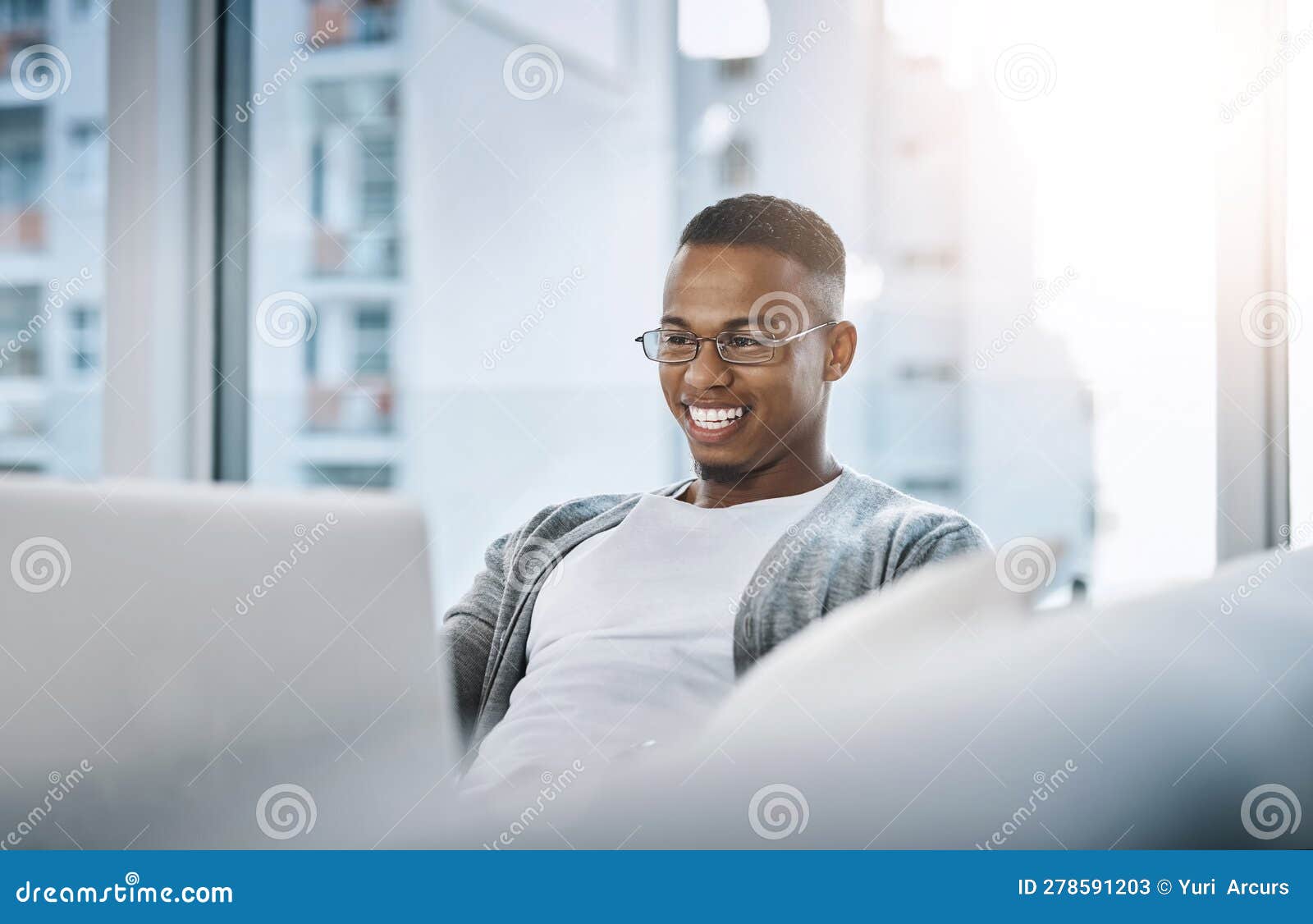 Home, Man and Laptop Working on Sofa or Elearning, Remote Study or ...