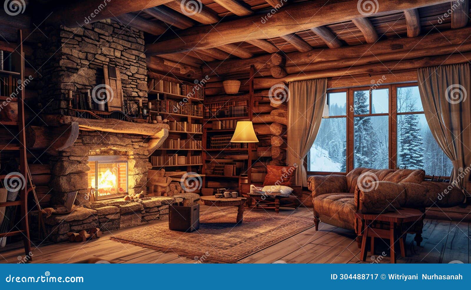 Home Mockup, Cozy Log Cabin Interior Background. Ai Generative Stock ...