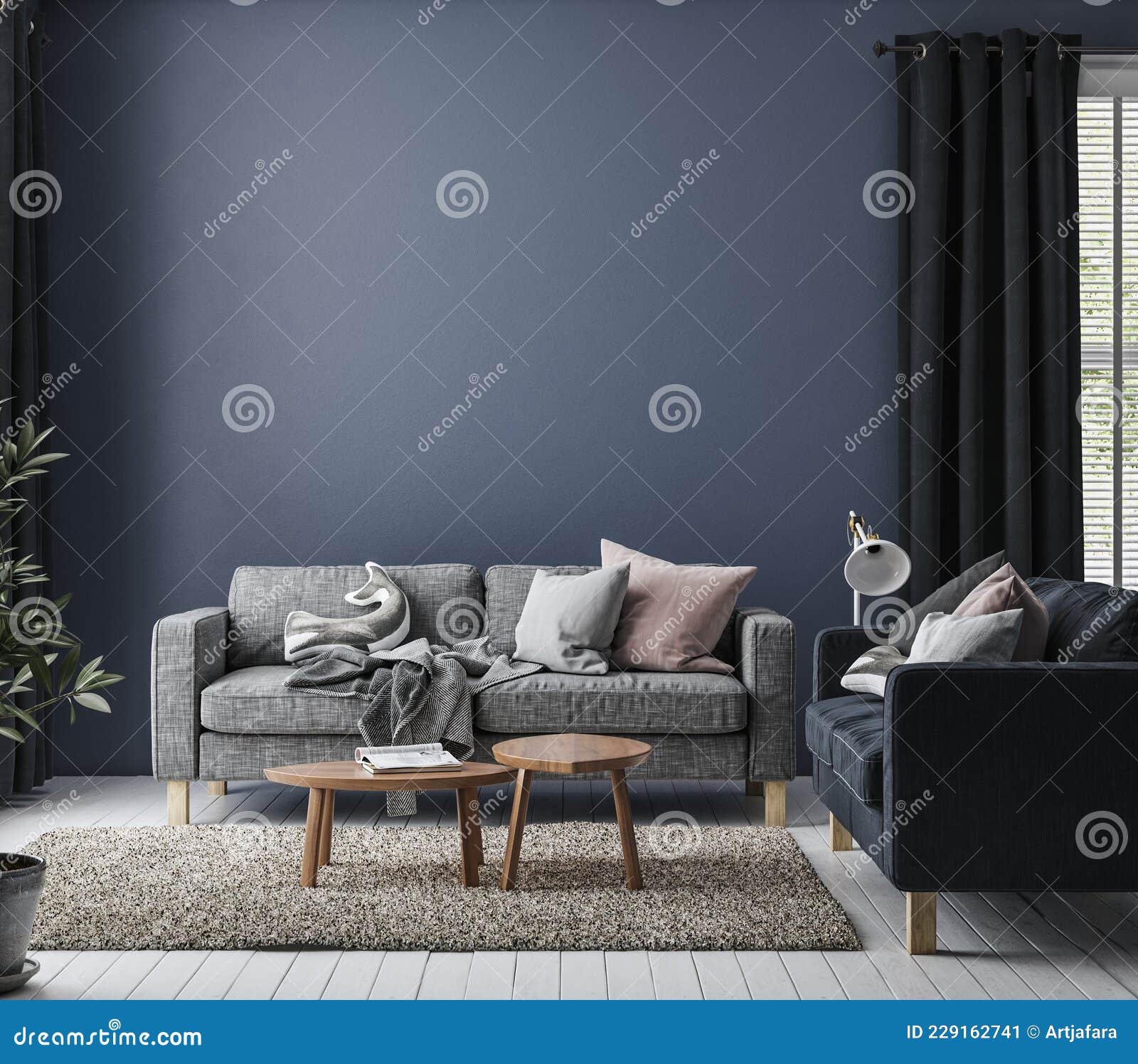 Home Mockup in Simple Dark Blue Interior Background Stock Illustration ...
