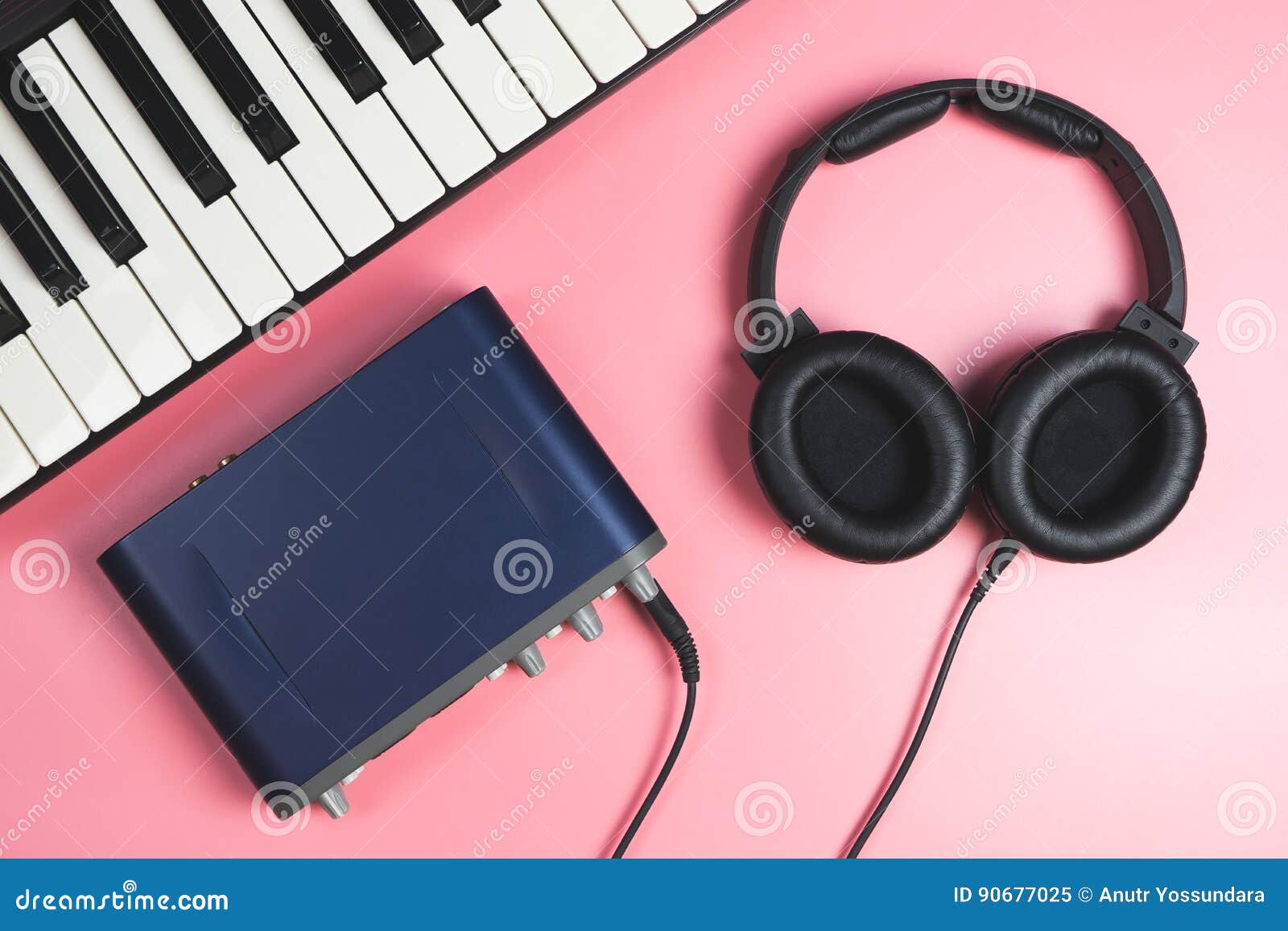 Home Music Studio Set Up on Pink Stock Image - Image of home, headphone ...