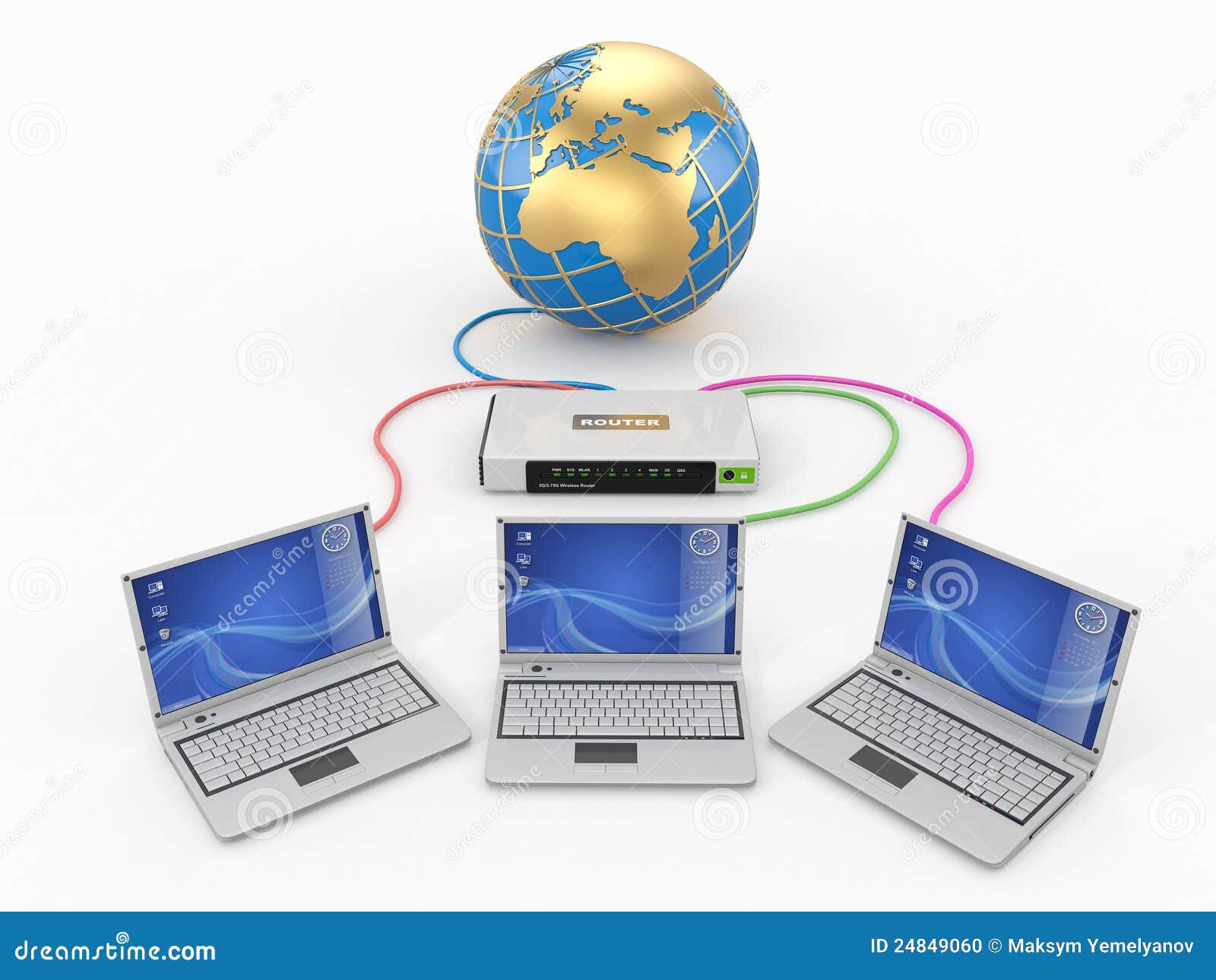 Home Network. Router and Three Laptops Stock Illustration ...