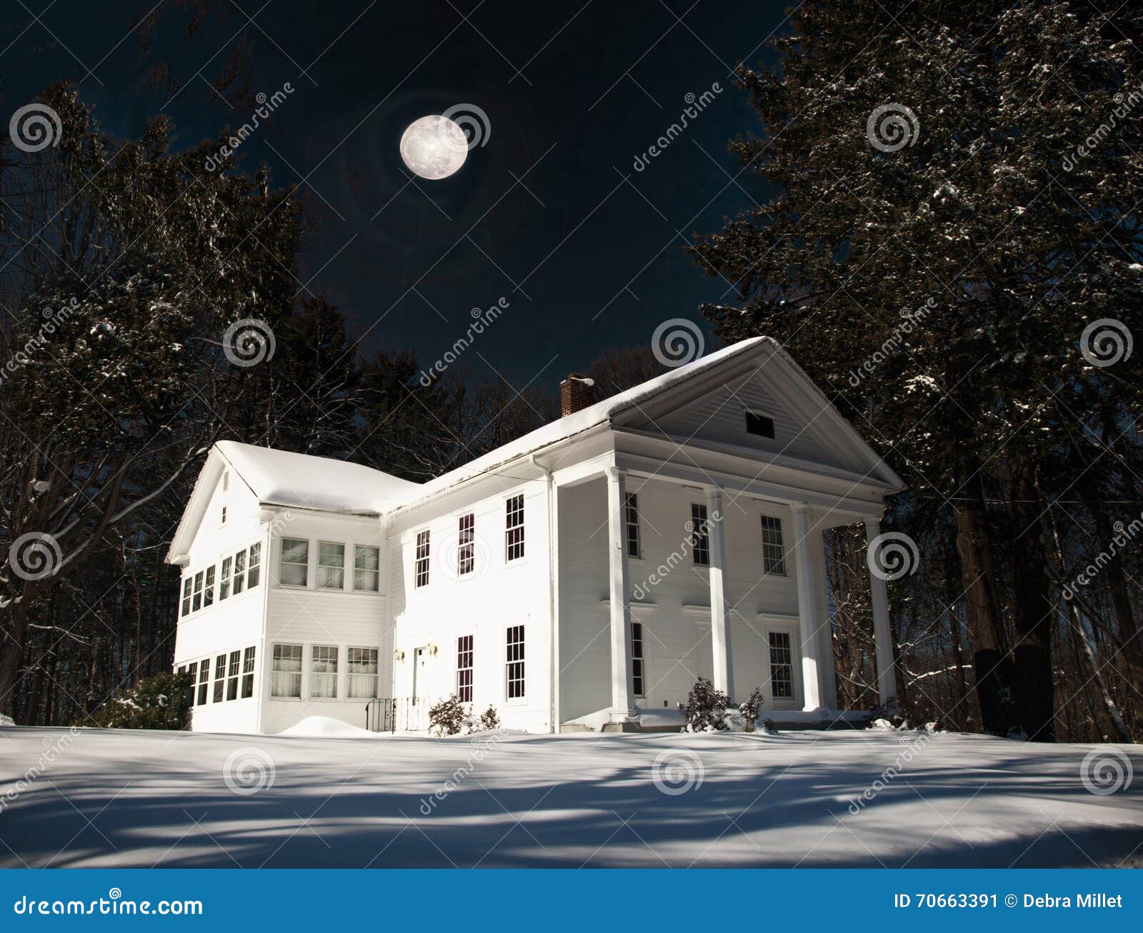 Home at night stock image. Image of house, snow, night - 70663391