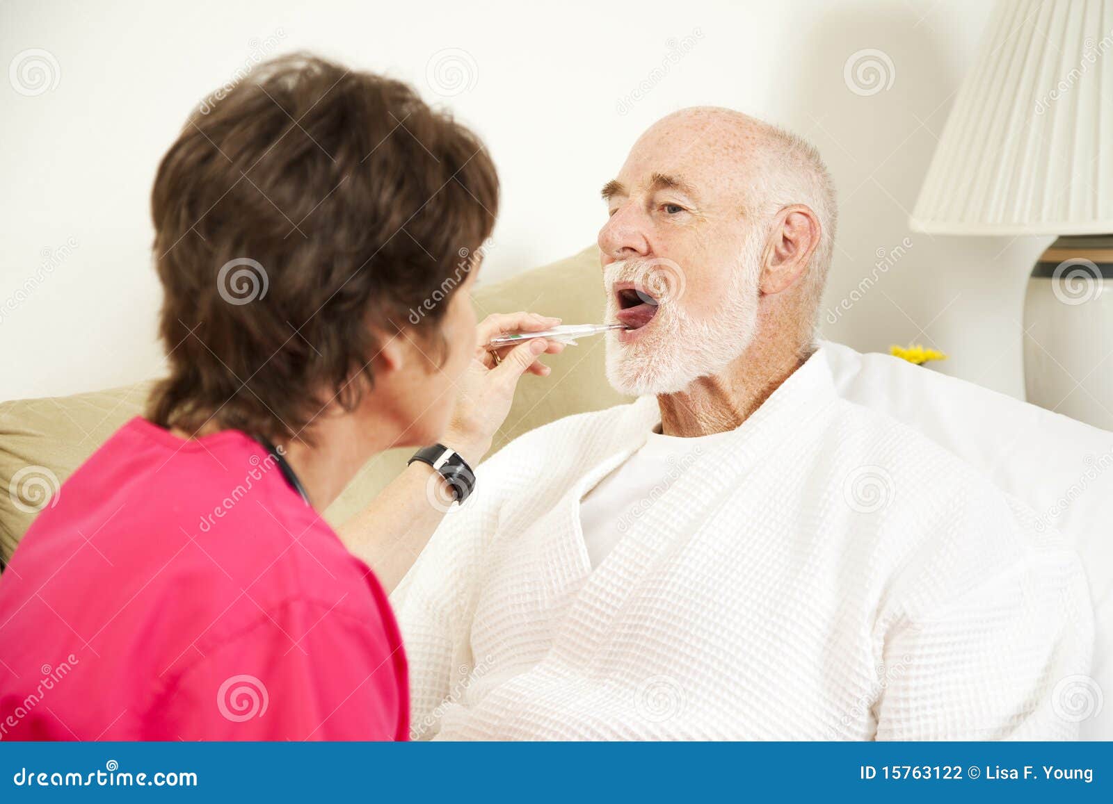 Home Nurse Takes Temperature Stock Photo - Image of influenza, care ...