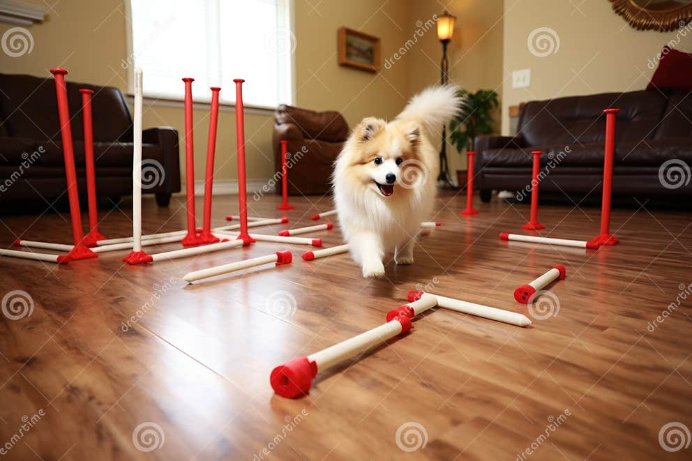Home Obstacle Course Setup for Puppy Agility Training Stock Image ...