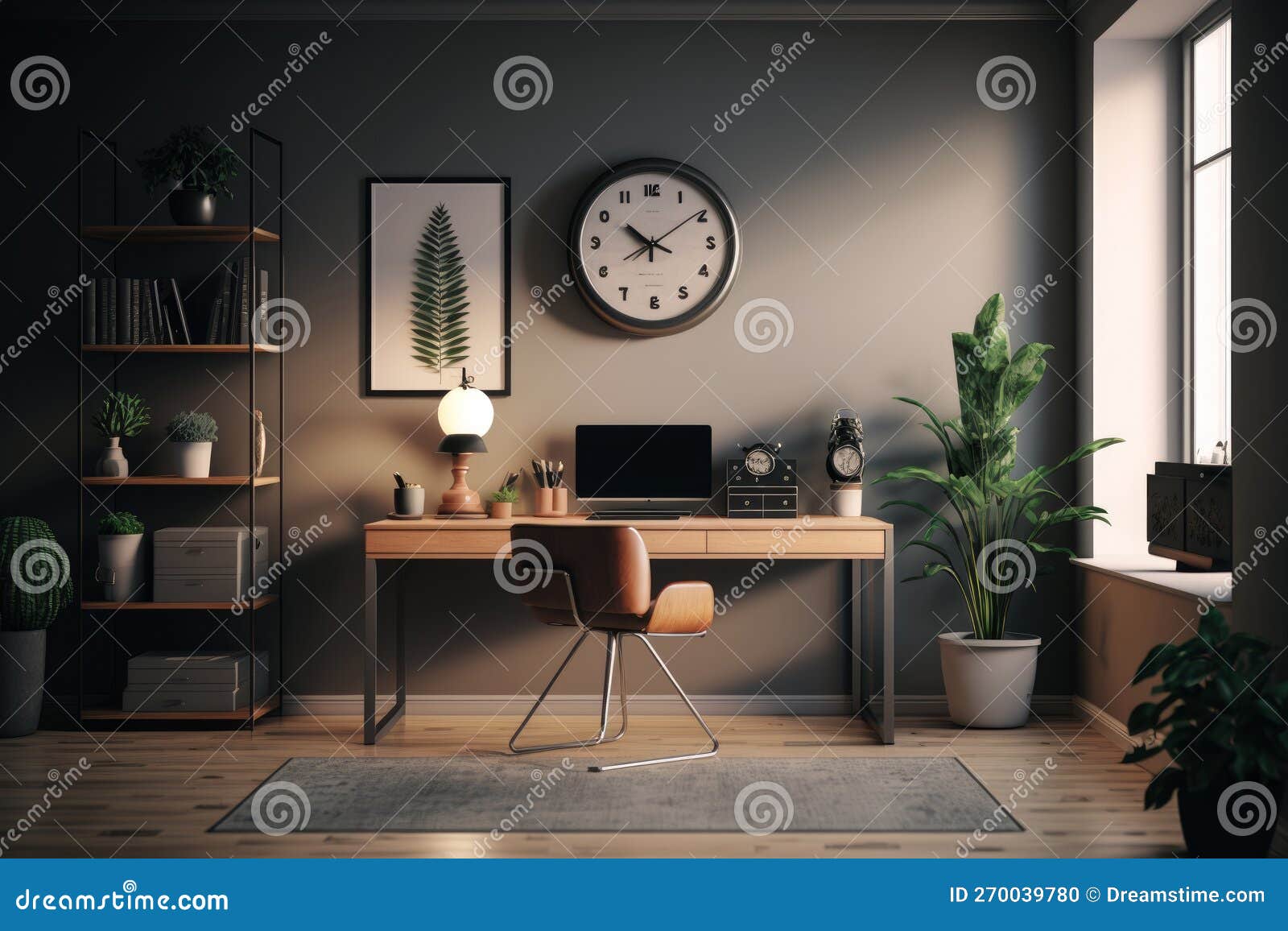 Home Office with Clock on the Wall. Generative AI Stock Illustration ...