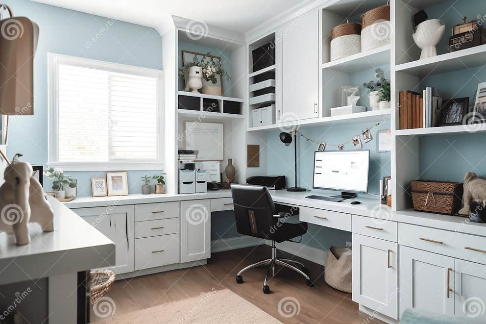 Home Office with Completely Organized and Functional Work Space ...