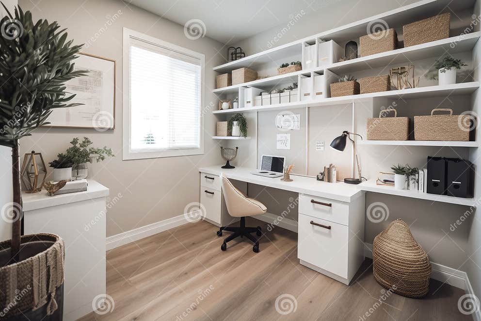 Home Office with Completely Organized and Functional Work Space ...