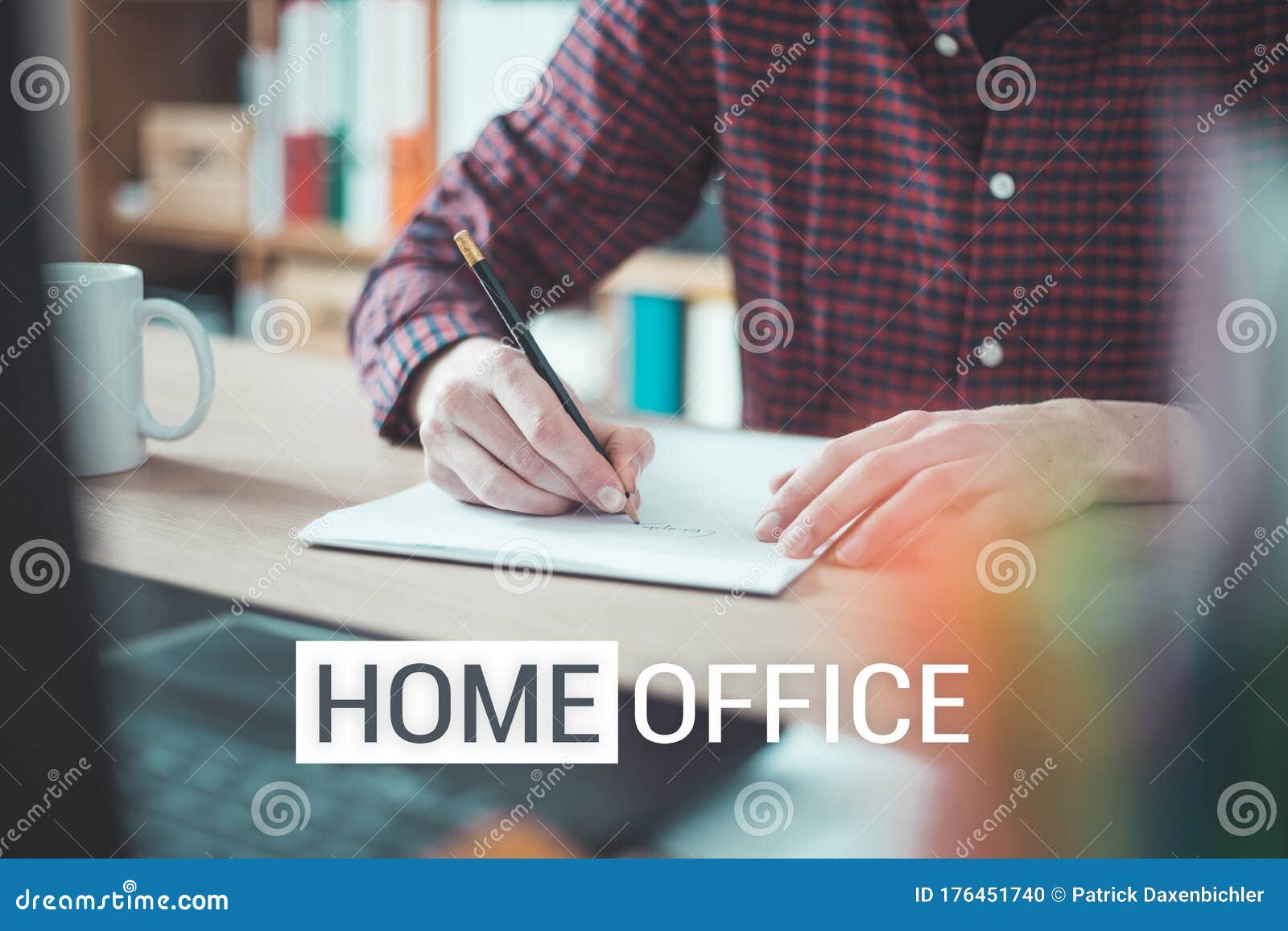Home Office Concept: Man Writing with a Pencil on a White Sheet, Text ...