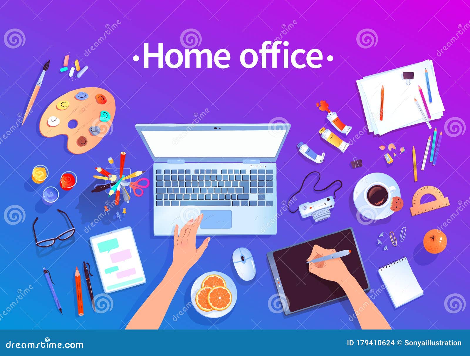 Home Office Concept Vector Illustration Stock Vector - Illustration of ...