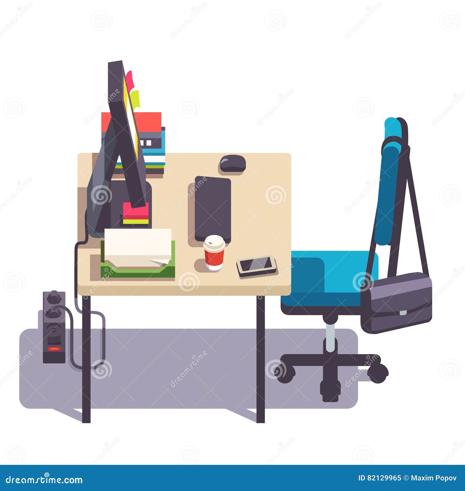 Home or Office Desk with Casters Chair, Computer Stock Vector ...