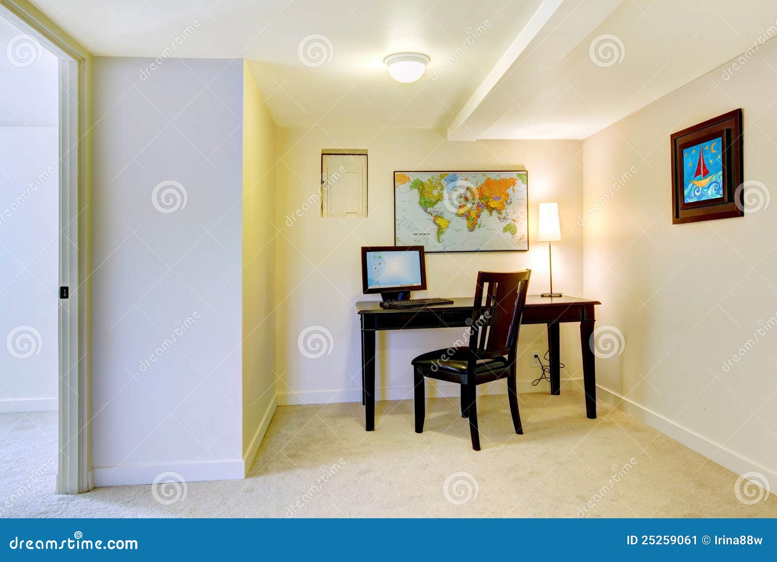 Home Office Desk with Map on the White Wall. Stock Image - Image of ...