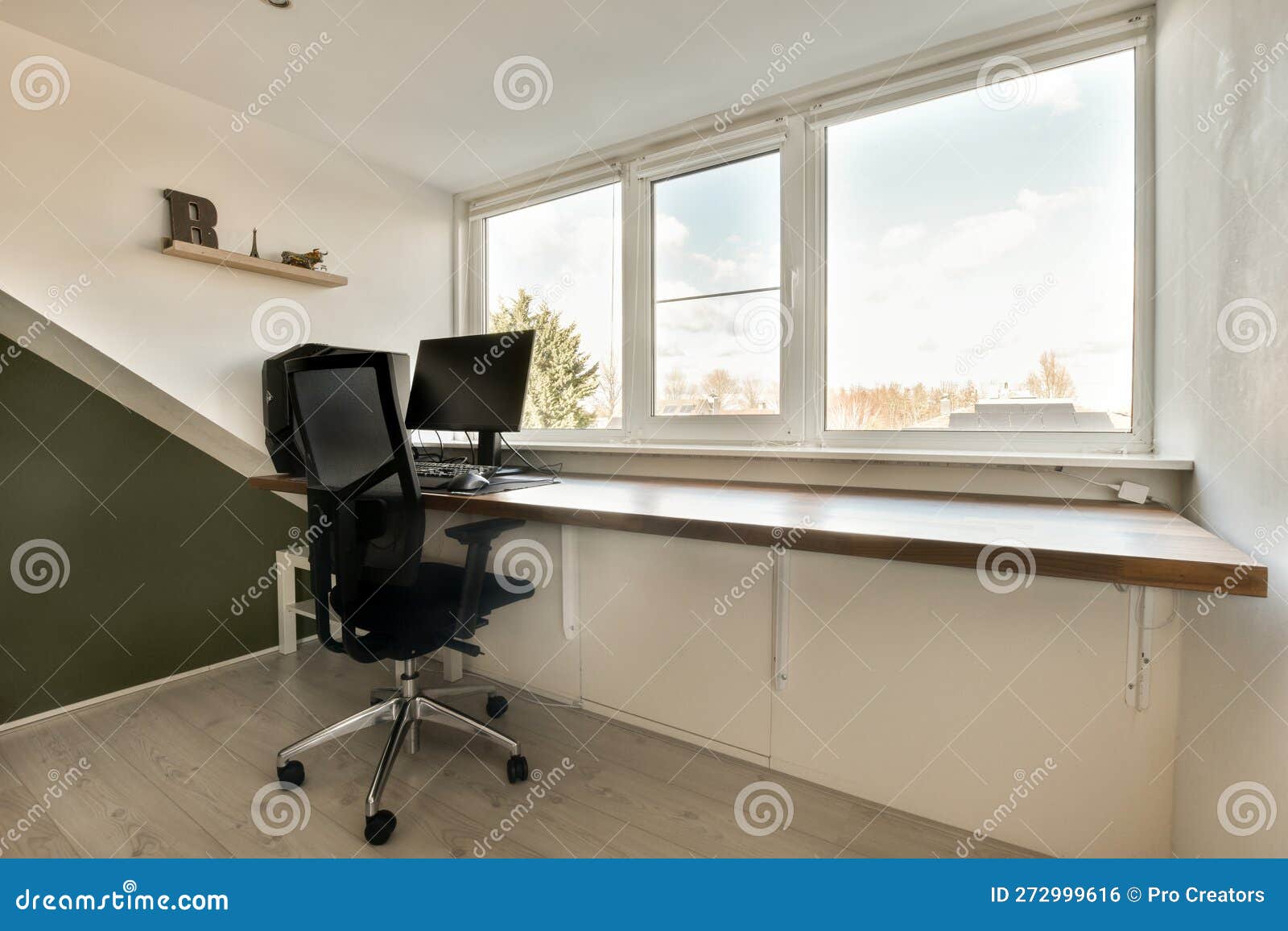 A Home Office with a Desk and a Window Stock Photo - Image of office ...