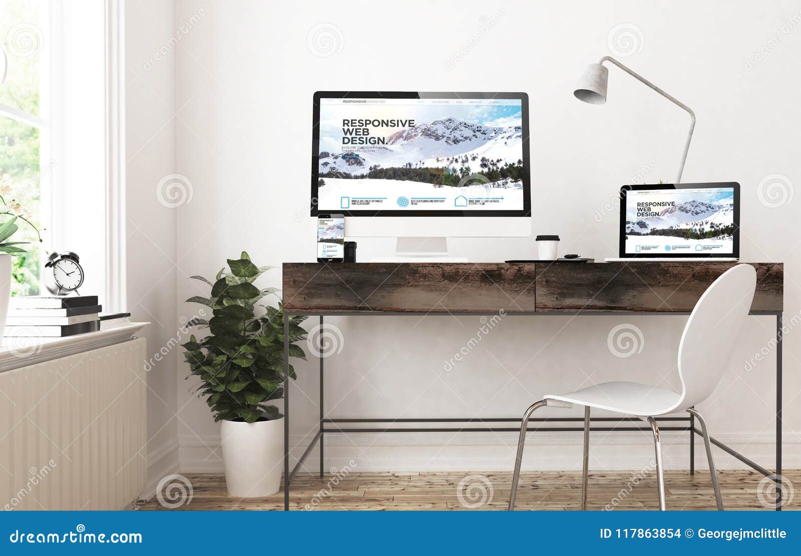 Home Office Devices Responsive Design Stock Illustration - Illustration ...