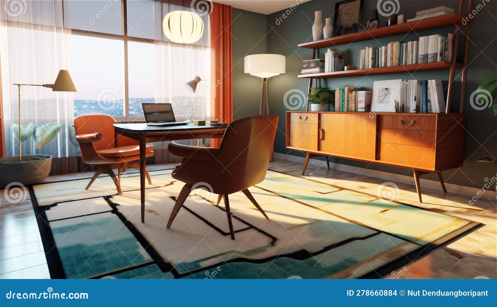 Generative AI, Timeless Work: a Mid-Century Modern Home Office Stock ...