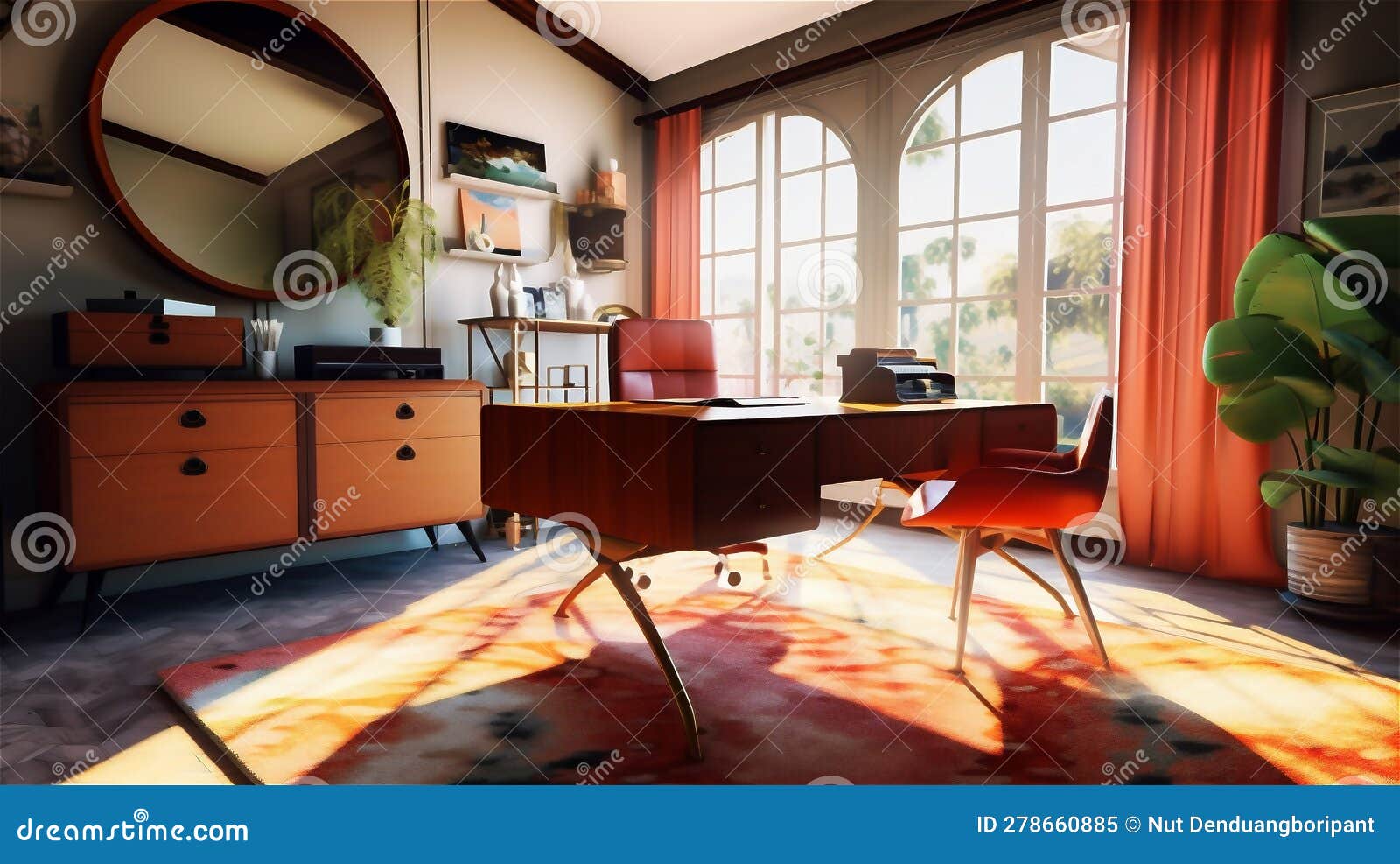 Generative AI, Timeless Work: a Mid-Century Modern Home Office Stock ...