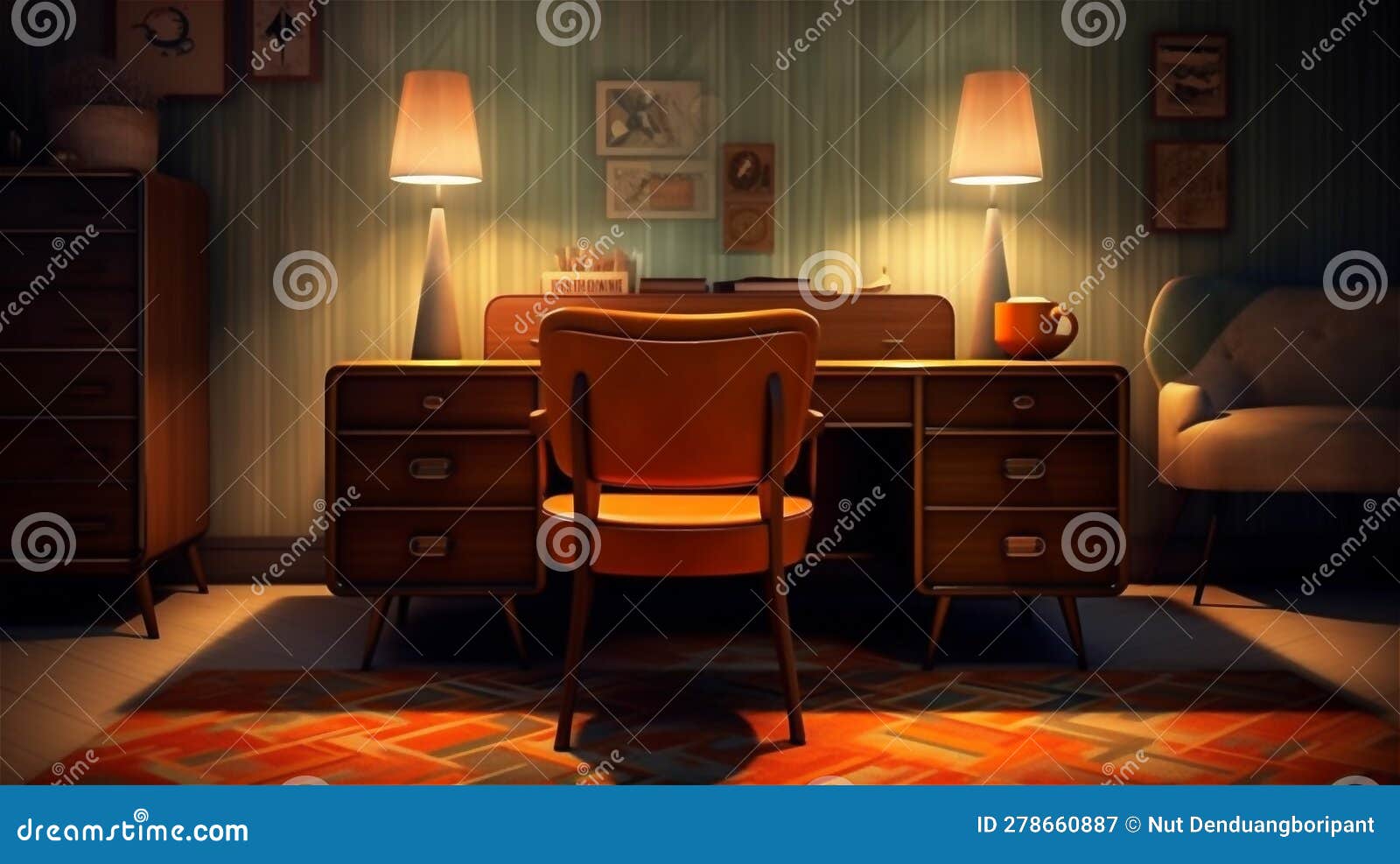 Generative AI, Timeless Work: a Mid-Century Modern Home Office Stock ...