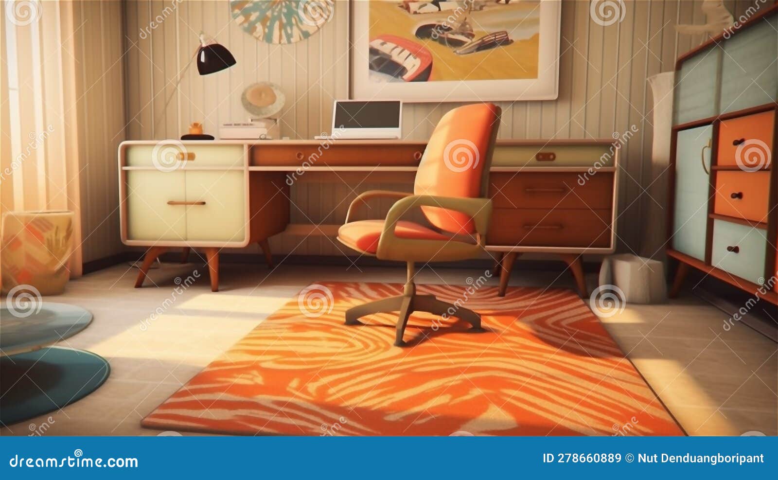 Generative AI, Timeless Work: a Mid-Century Modern Home Office Stock ...