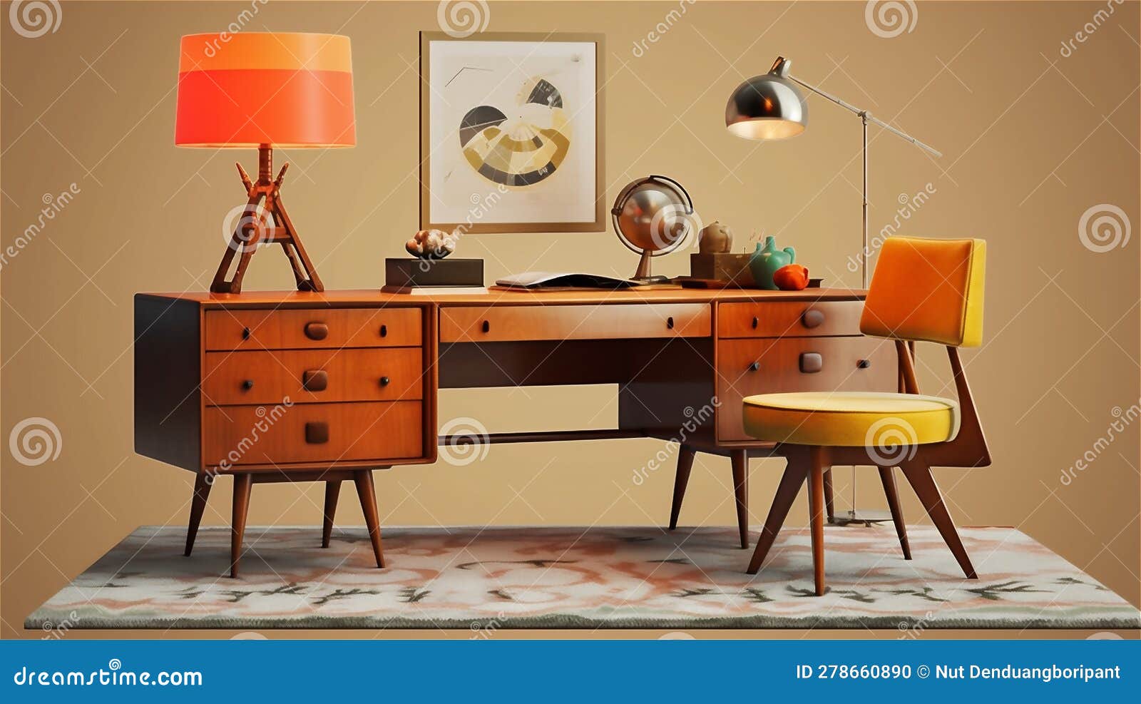 Generative AI, Timeless Work: a Mid-Century Modern Home Office Stock ...