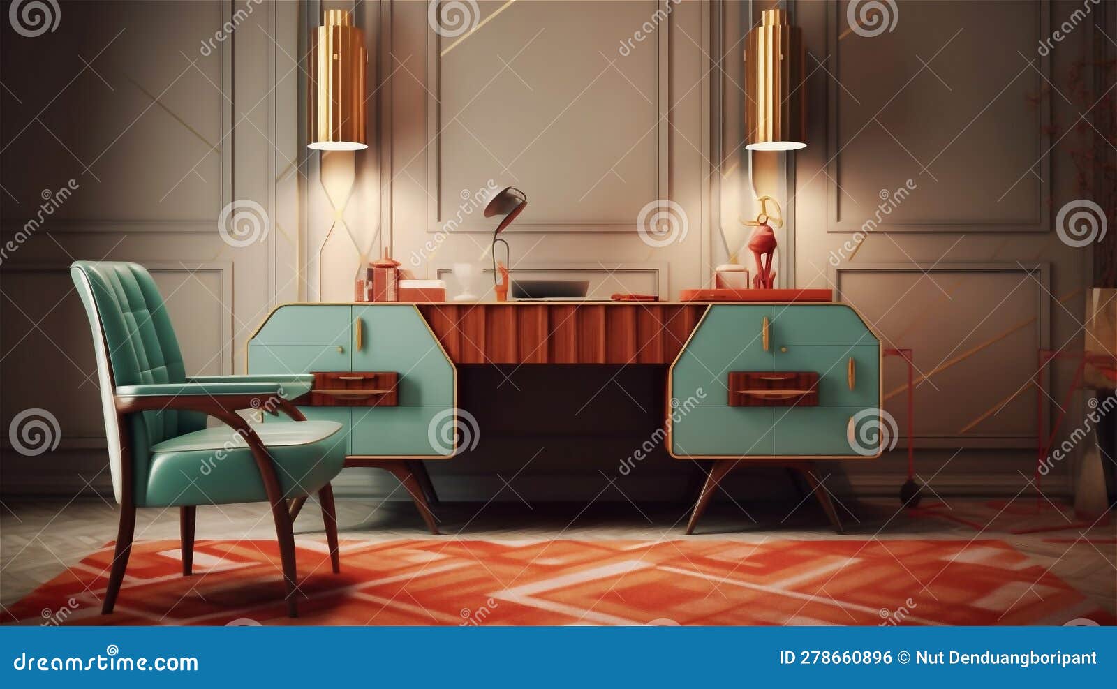 Generative AI, Timeless Work: a Mid-Century Modern Home Office Stock ...