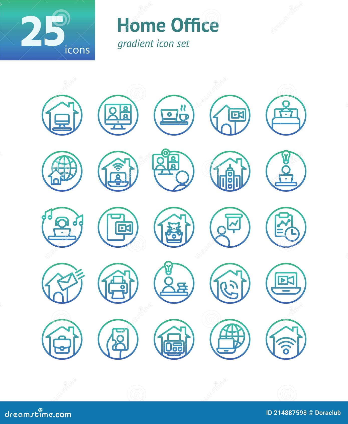 Home Office Gradient Icon Set. Stock Vector - Illustration of briefcase ...