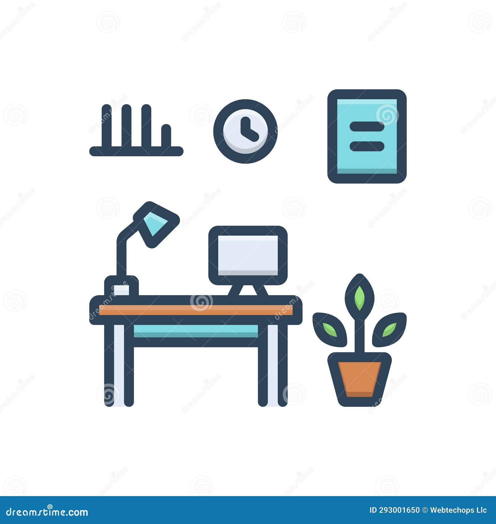 Color Illustration Icon for Home Office, Furniture and Flower Pot Stock ...