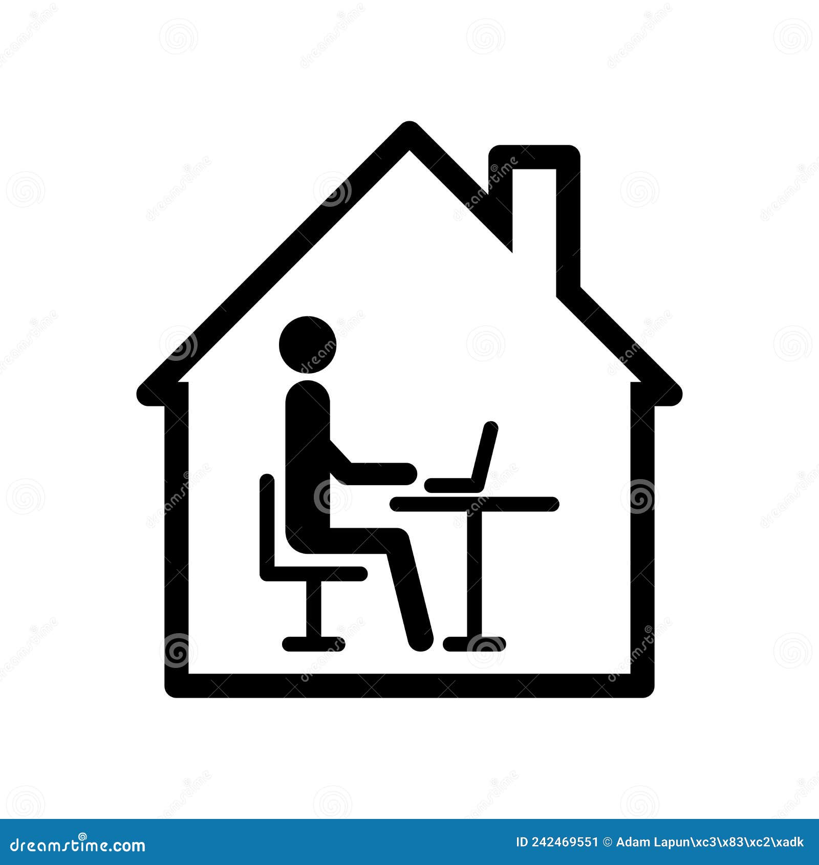 Home Office Icon Concept. Man Working on Computer Stock Vector ...