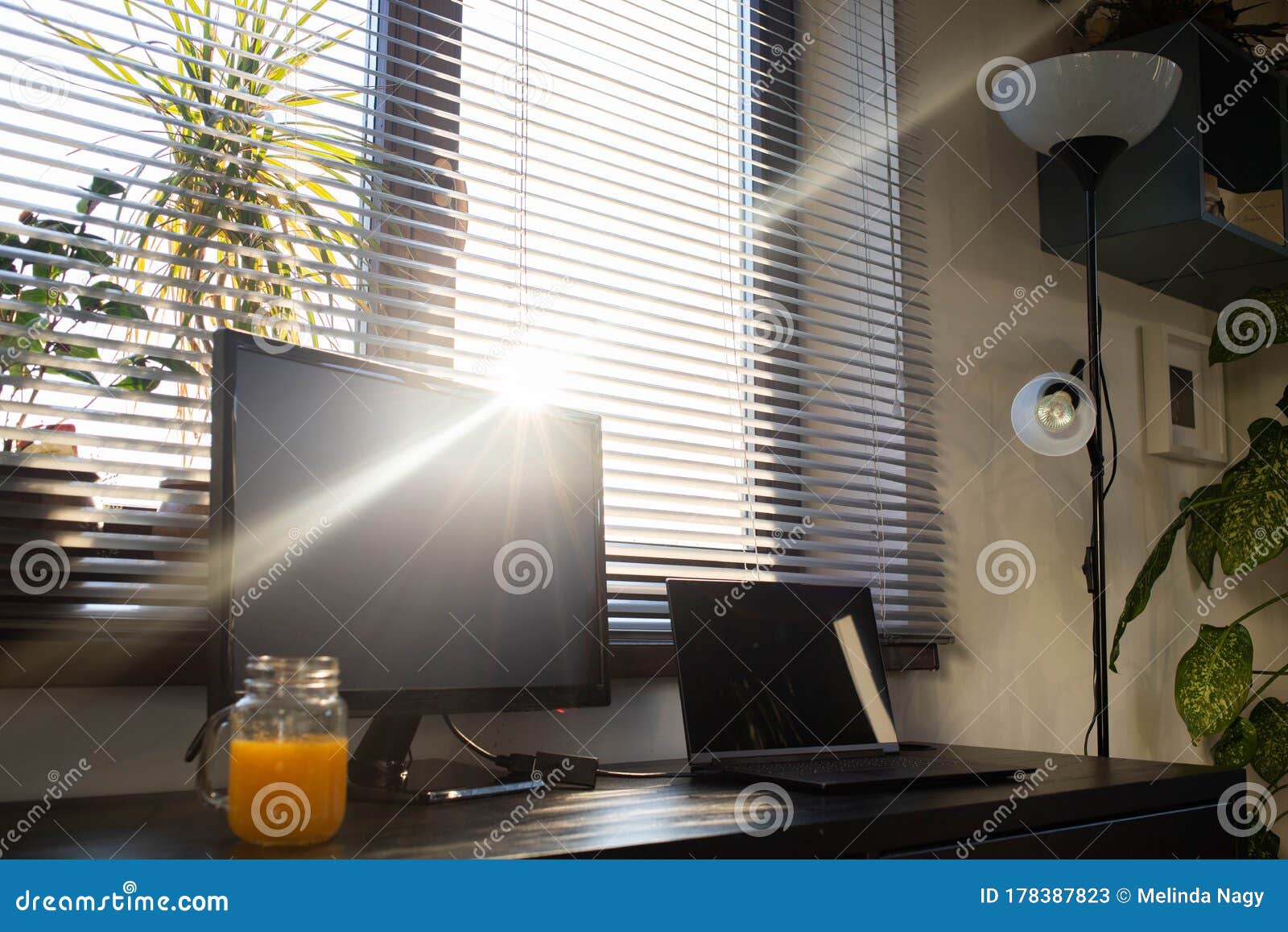 Home Office Interior with Desk Space at Sunset Stock Image - Image of ...