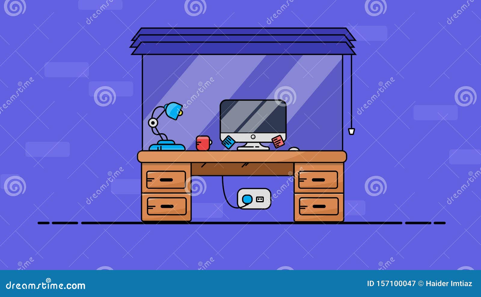 Home Office PC and Desk stock illustration. Illustration of home ...