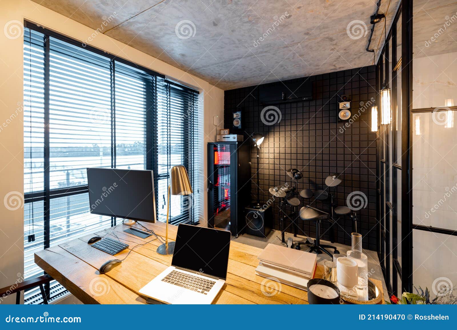 Home Office and Recording Studio Interior Stock Photo - Image of laptop ...