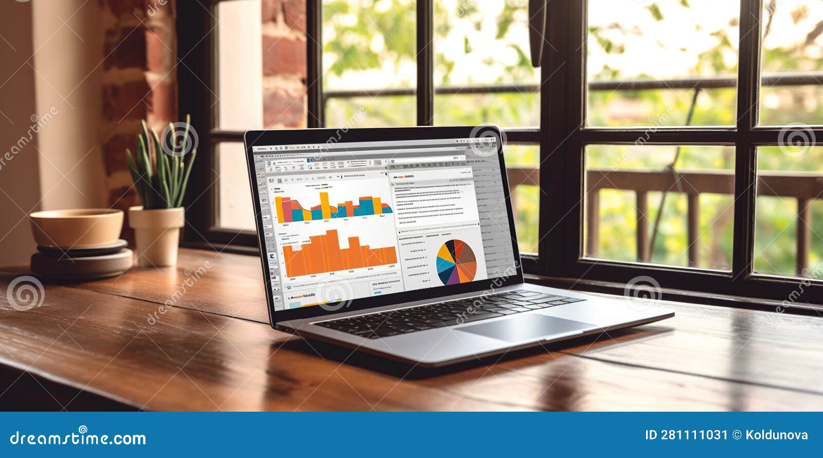 A Home Office Setup with a Laptop Showing a Finance Management Software ...